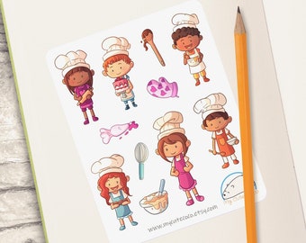 Brunette Girl Cooking Planner Stickers, Printed Stickers, Food Stickers ...