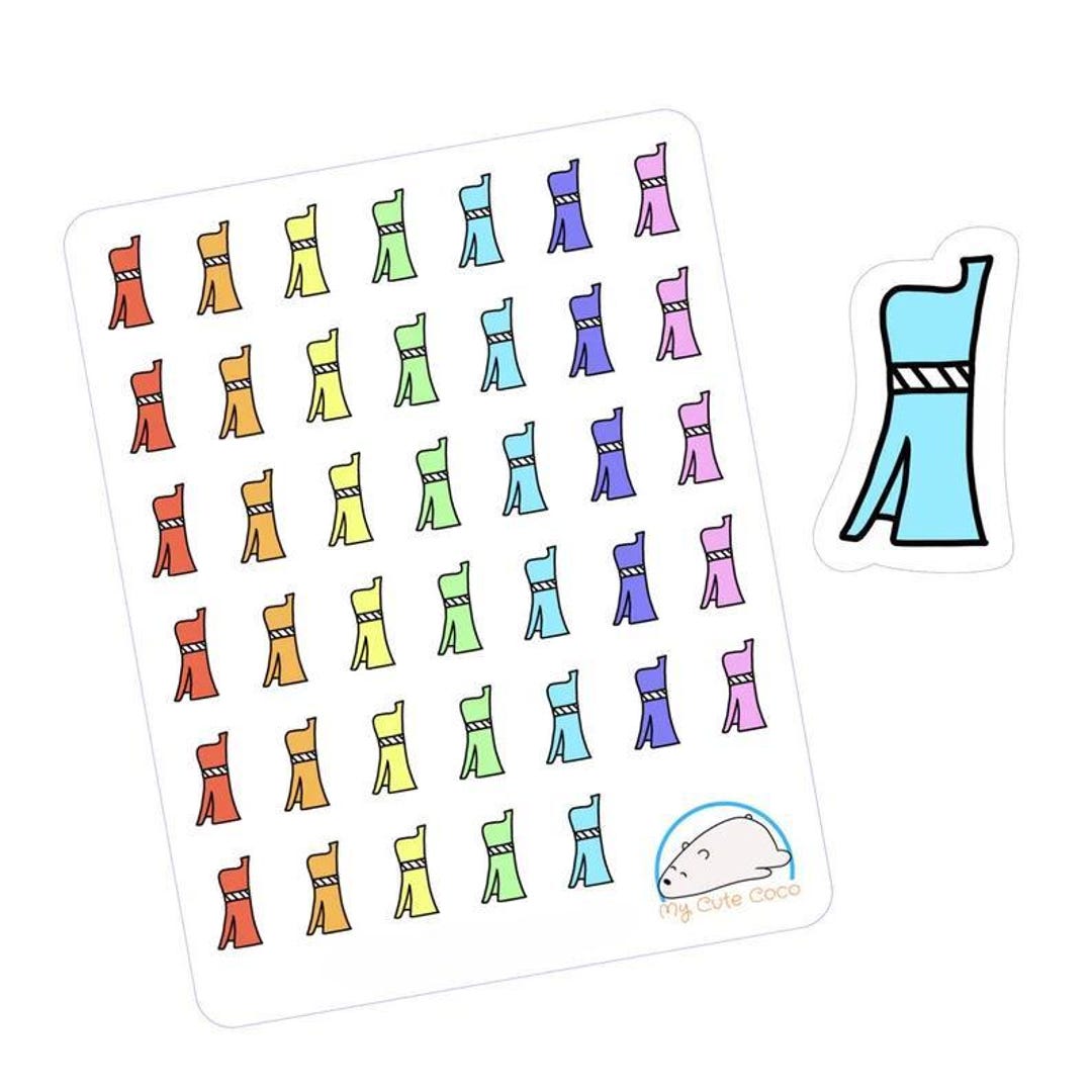 Elegant One-shoulder Dress Stickers for Planners & Journals White Paper ...
