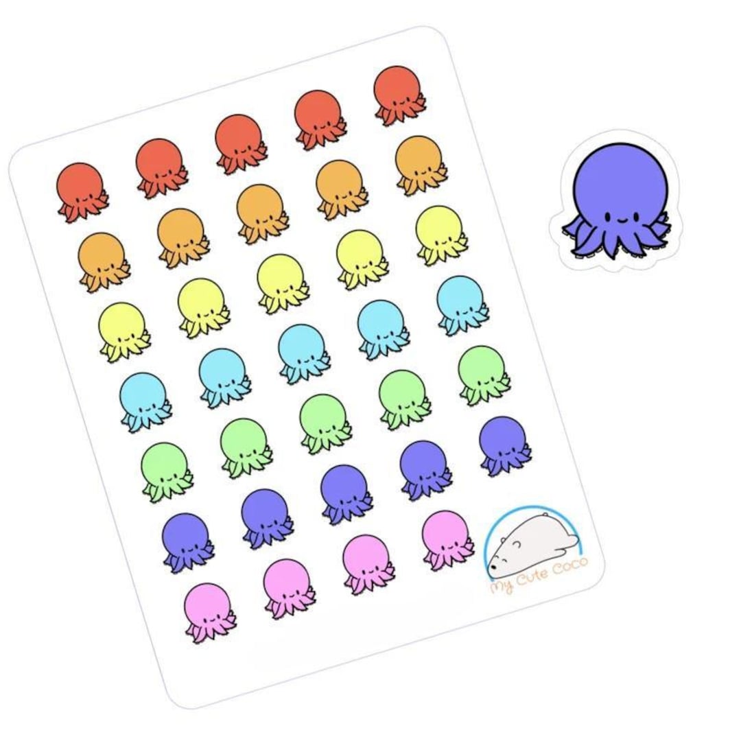 Cute Octopus Stickers - Sea Animal Decals for Planners, Journals, and ...