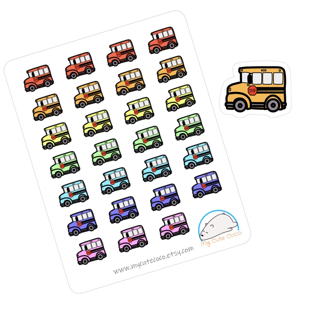 School Bus Stickers for Planner and Journal Rainbow Color Bus Stickers ...