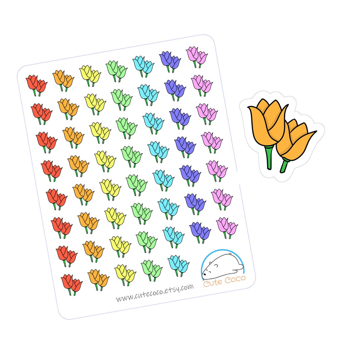 Cute Tulips Stickers Hand Drawn Small Icons Tulips Rainbow - Etsy