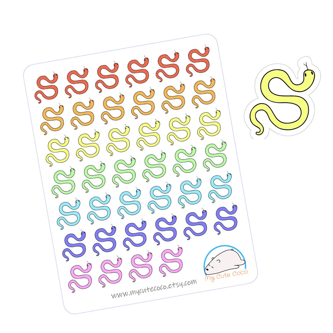 Cute Snake Stickers Rainbow Color Kawaii Reptile Decals for Journaling ...