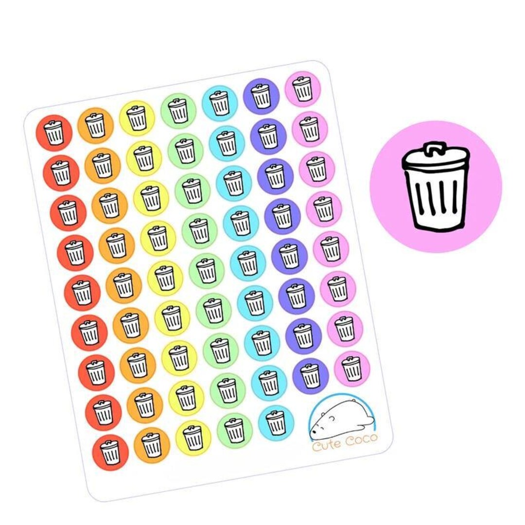 Adorable Garbage Can Stickers Small Trash Can Icons for Planners ...