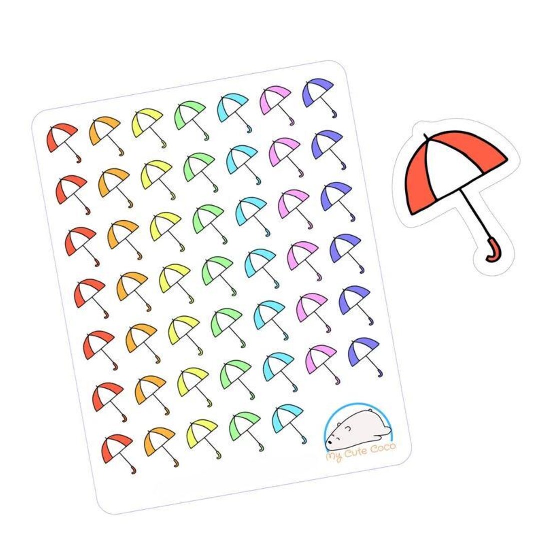Vibrant Rainbow Umbrella Stickers for Planners, Journals & Scrapbooks ...