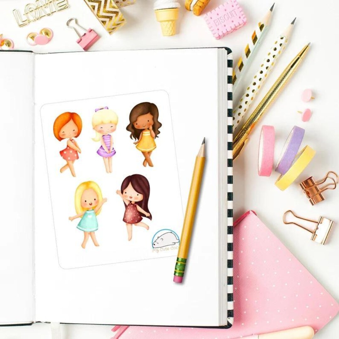 Cute Girl Stickers for Planners, Journals & Scrapbooks - White Paper or ...