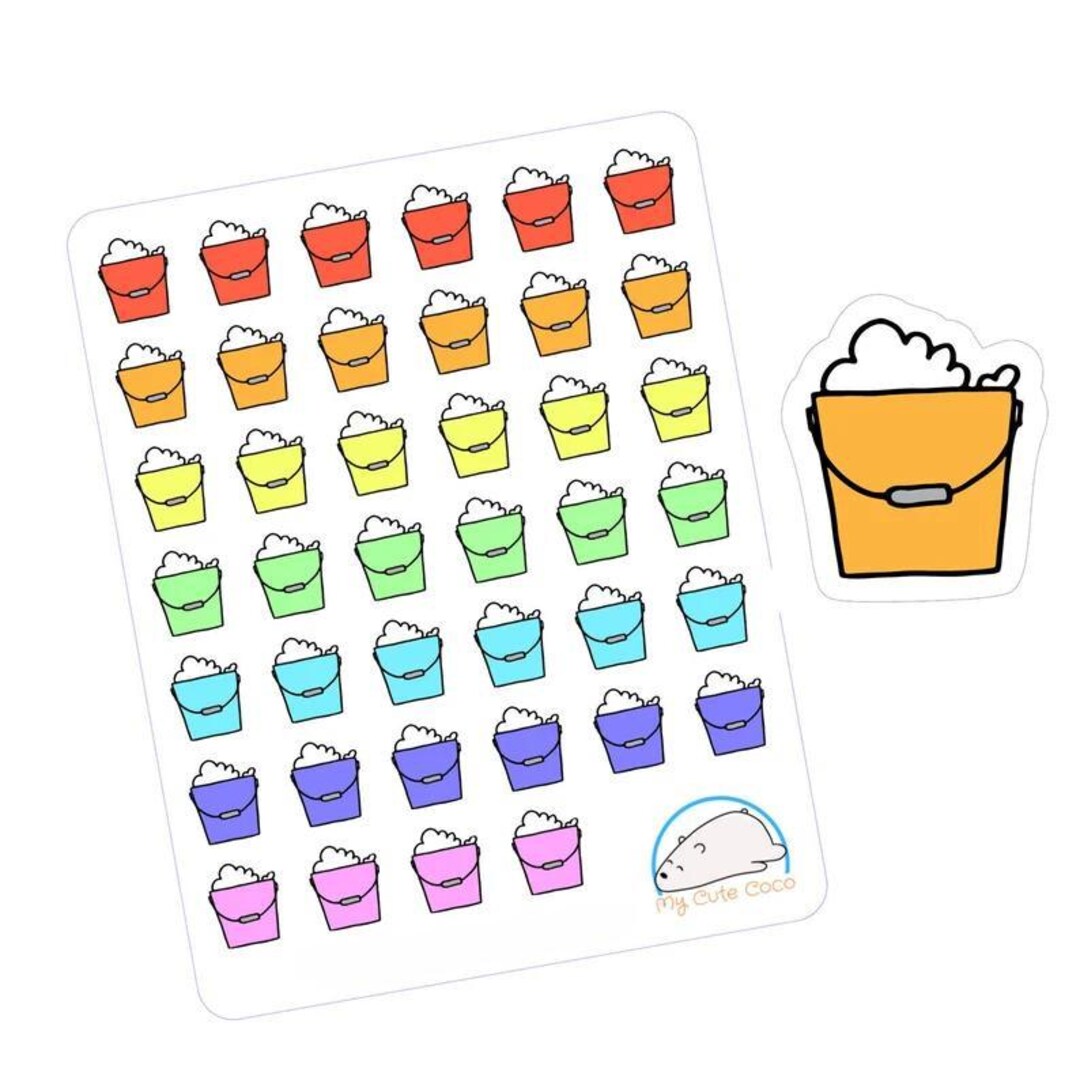Rainbow Bucket and Soapy Water Stickers for Journals, Planners, and ...