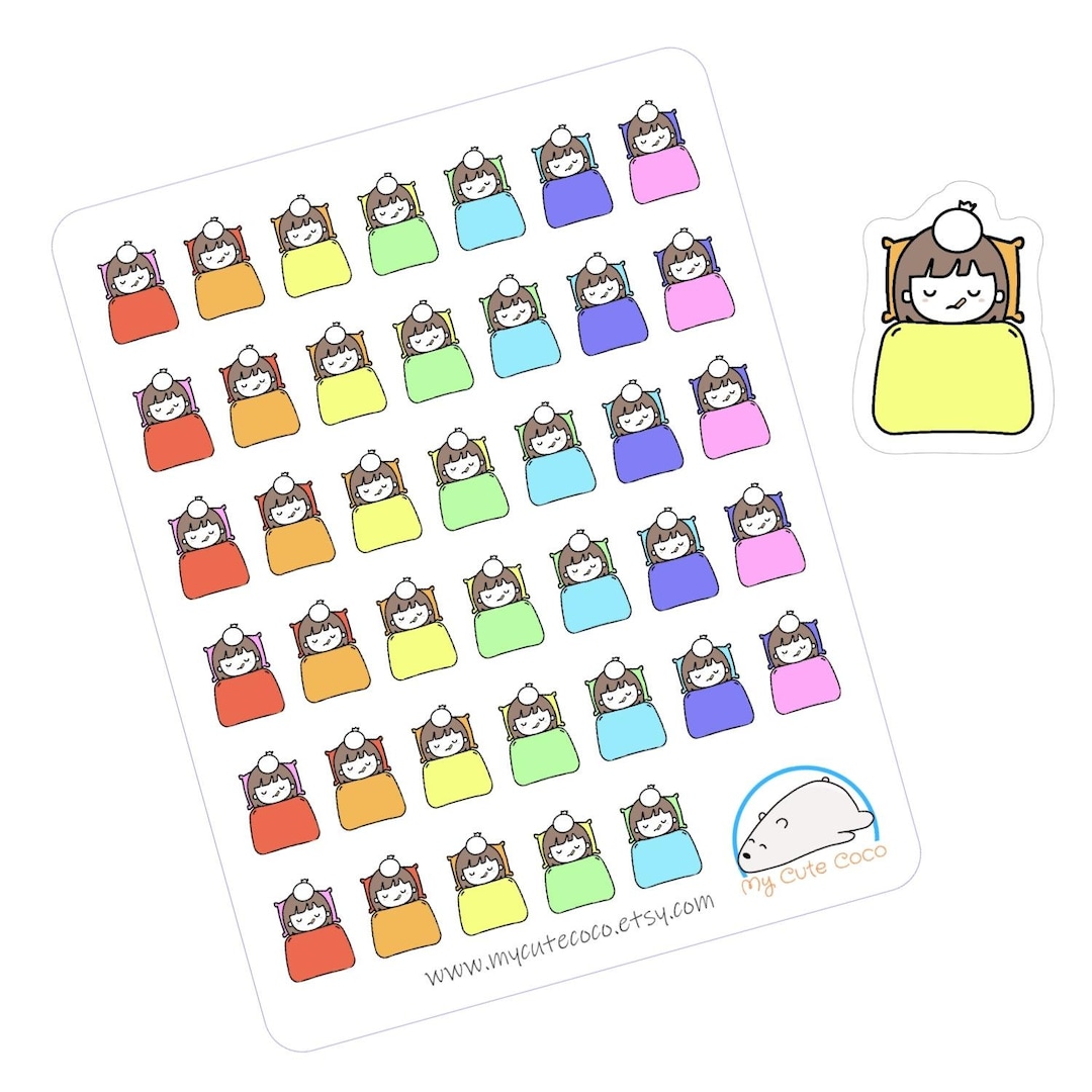 Adorable Little Girl Sick in Bed Stickers Small Icons for Journals ...