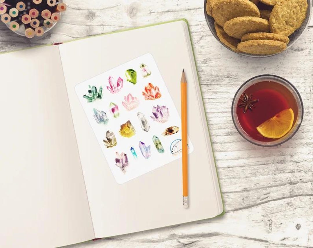 Watercolor Crystal Stickers: Mineral Decals for Planners, Journals ...