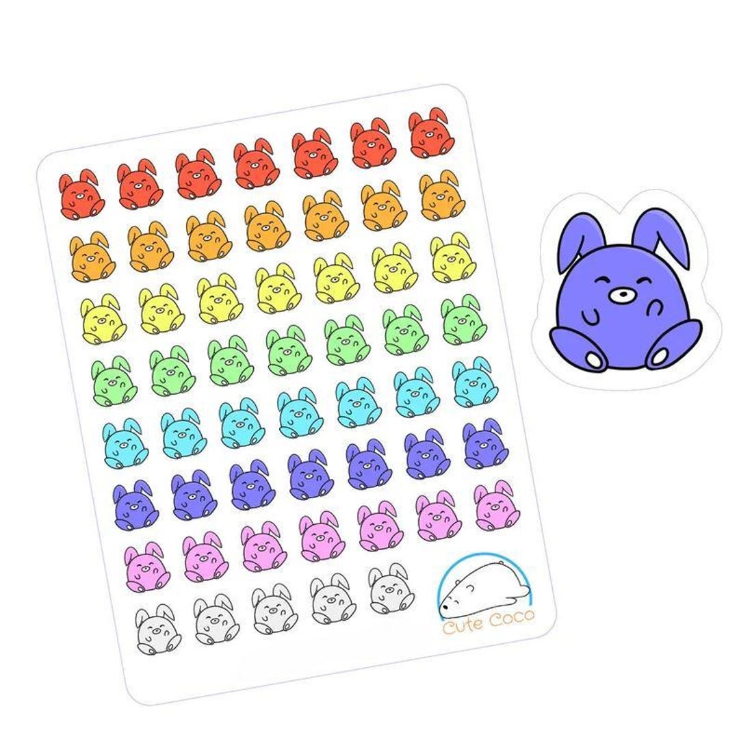 Adorable Rainbow Bunny Stickers: Vinyl Decals for Planners, Journals ...