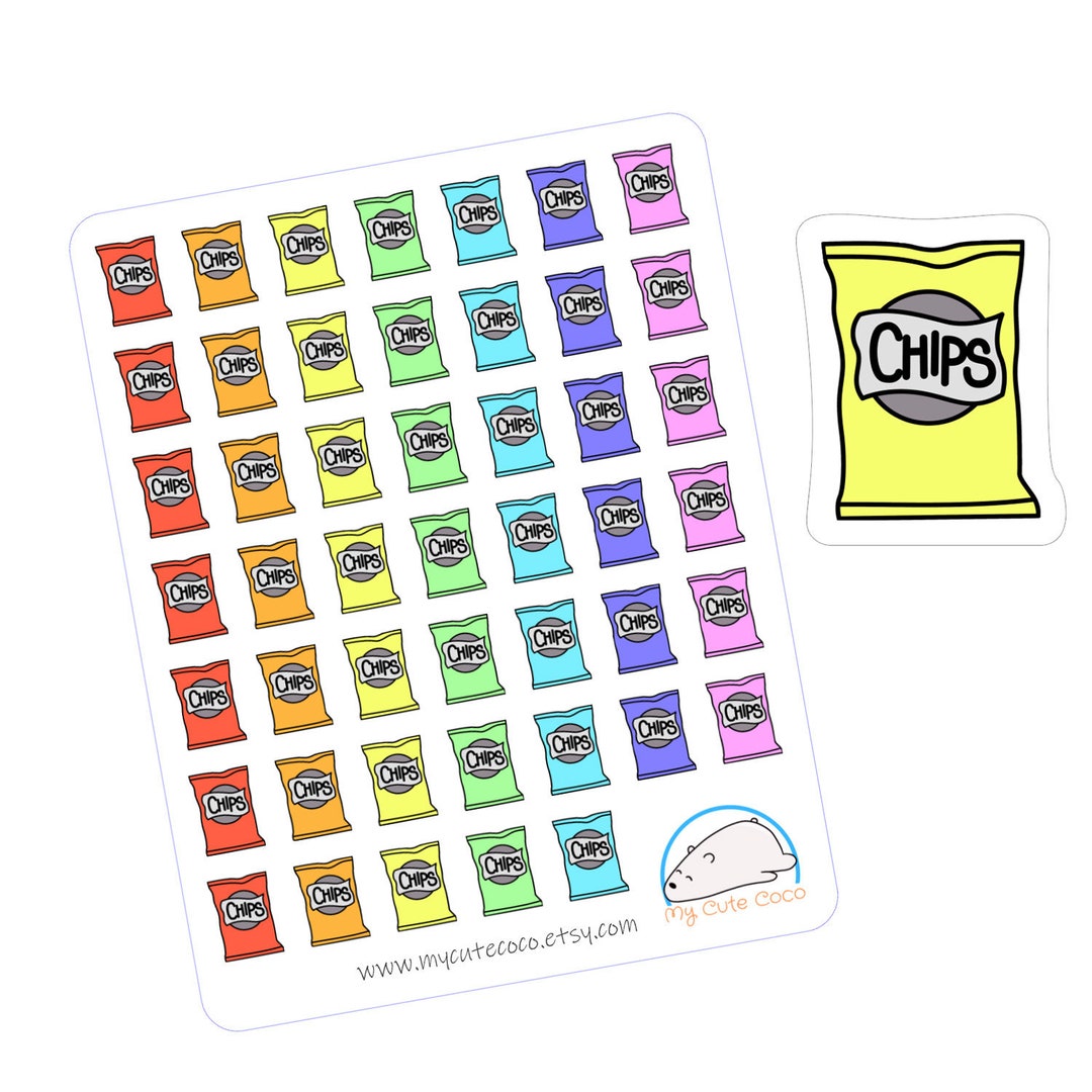Chips Sticker Colorful Potato Bag Designs for Planners, Diaries, and ...