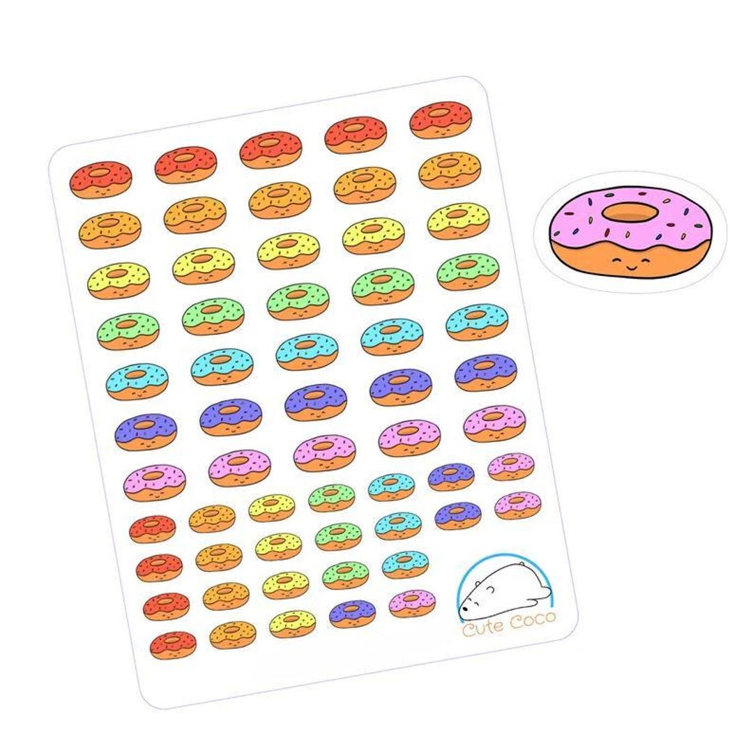 Adorable Donut Stickers Rainbow Colors for Planners and Journals Small ...
