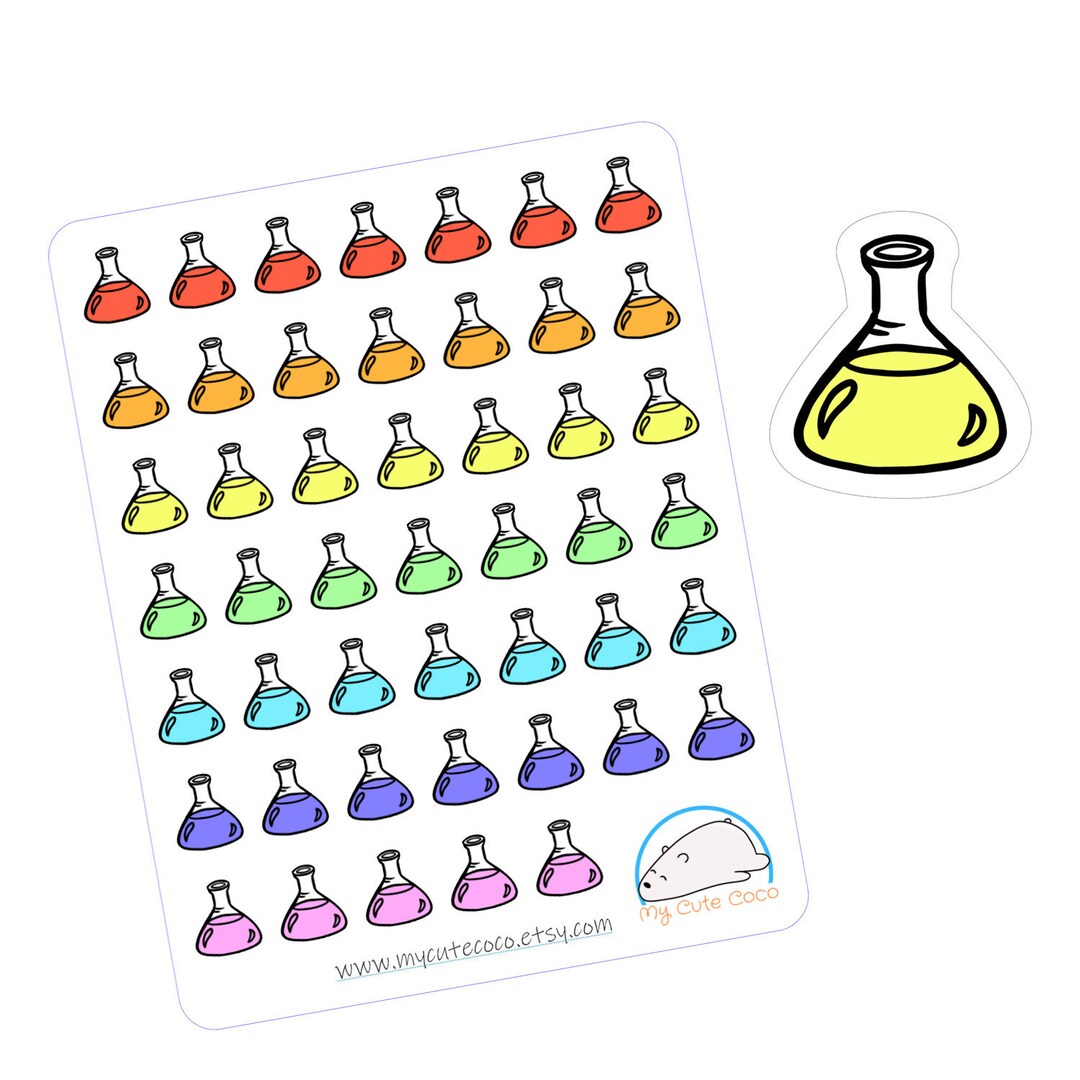 Rainbow Chemistry Stickers Erlenmeyer and Conical Flask Decals Journal ...