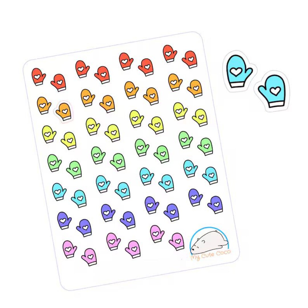 Colorful Hand-drawn Mitten Stickers for Planners, Journals & Scrapbooks ...