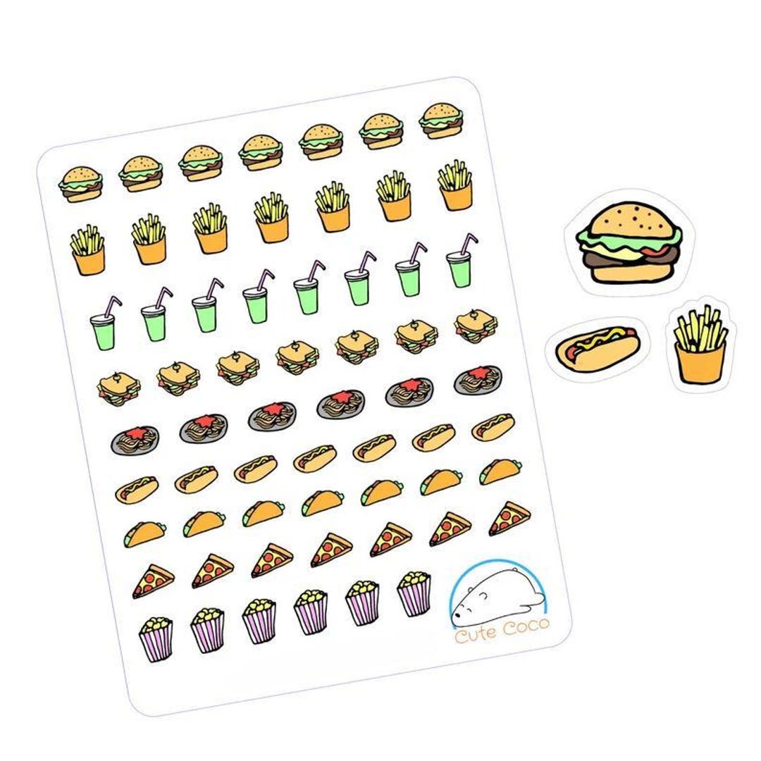 Cute Fast Food Planner Stickers: Pizza, Burger and Fries Icons for ...