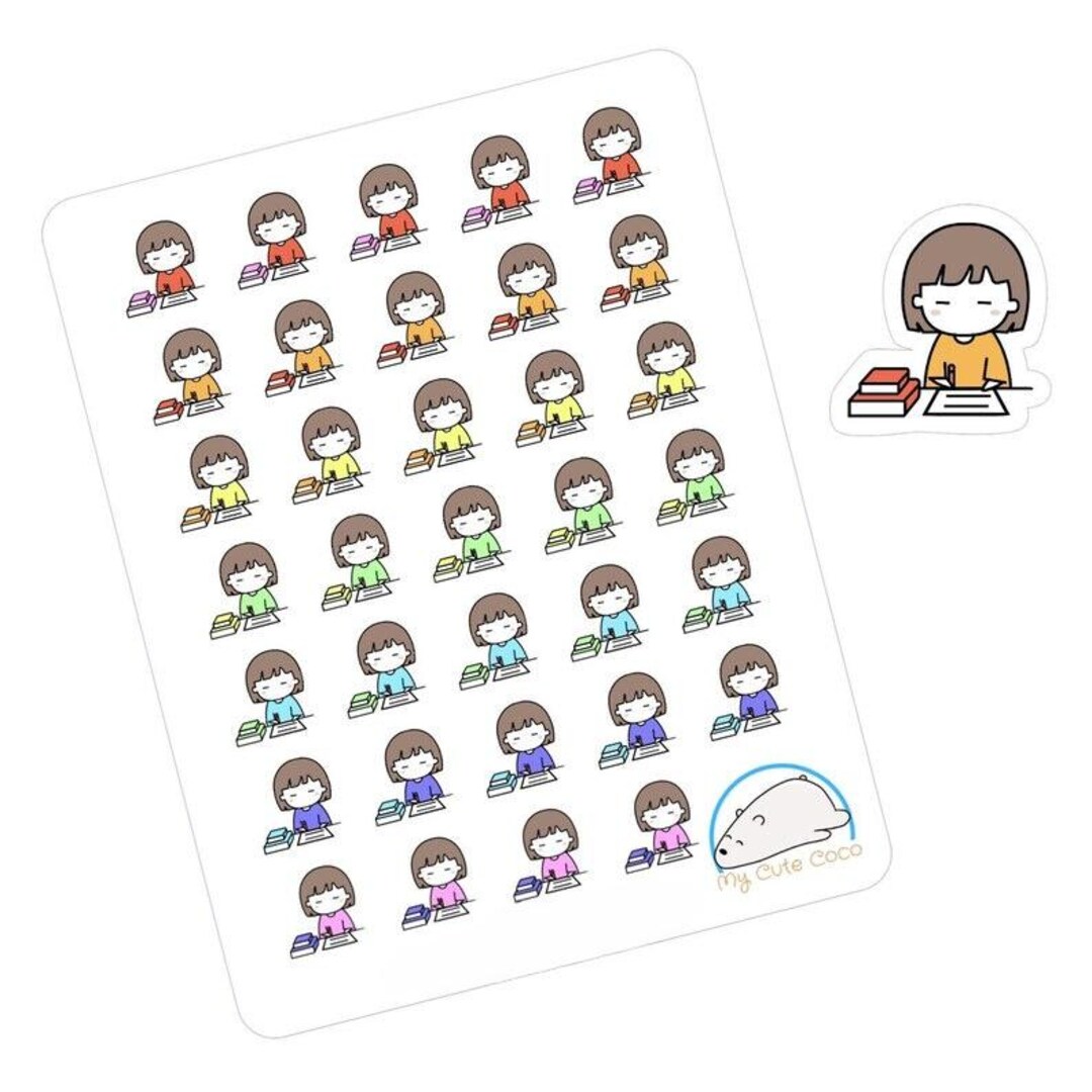 Little Girl Studying Stickers - Mini Learning Icons for Journals ...