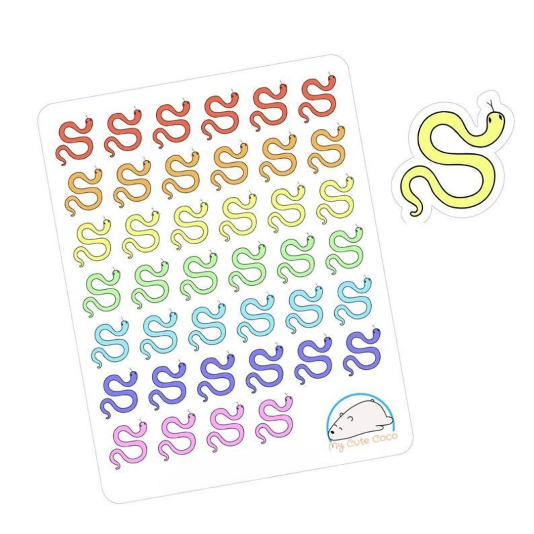 Rainbow Kawaii Snake Stickers: Cute Reptile Decals for Journals ...