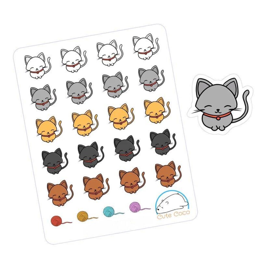 Adorable Kawaii Neko Cat Stickers - Perfect for Planners, Organizers ...