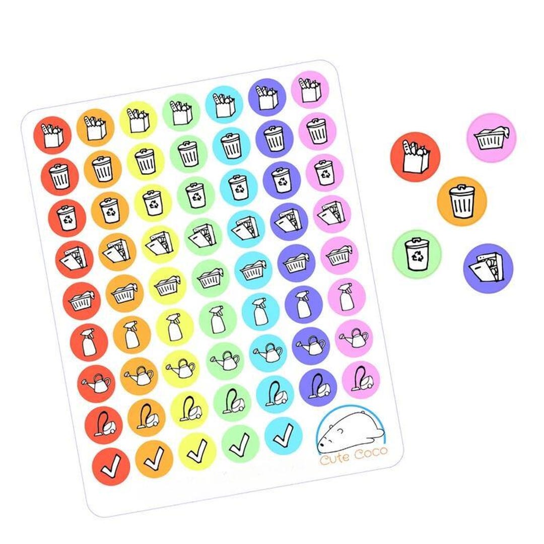 Chores Stickers Adorable Icons for Groceries, Laundry, Recycling ...