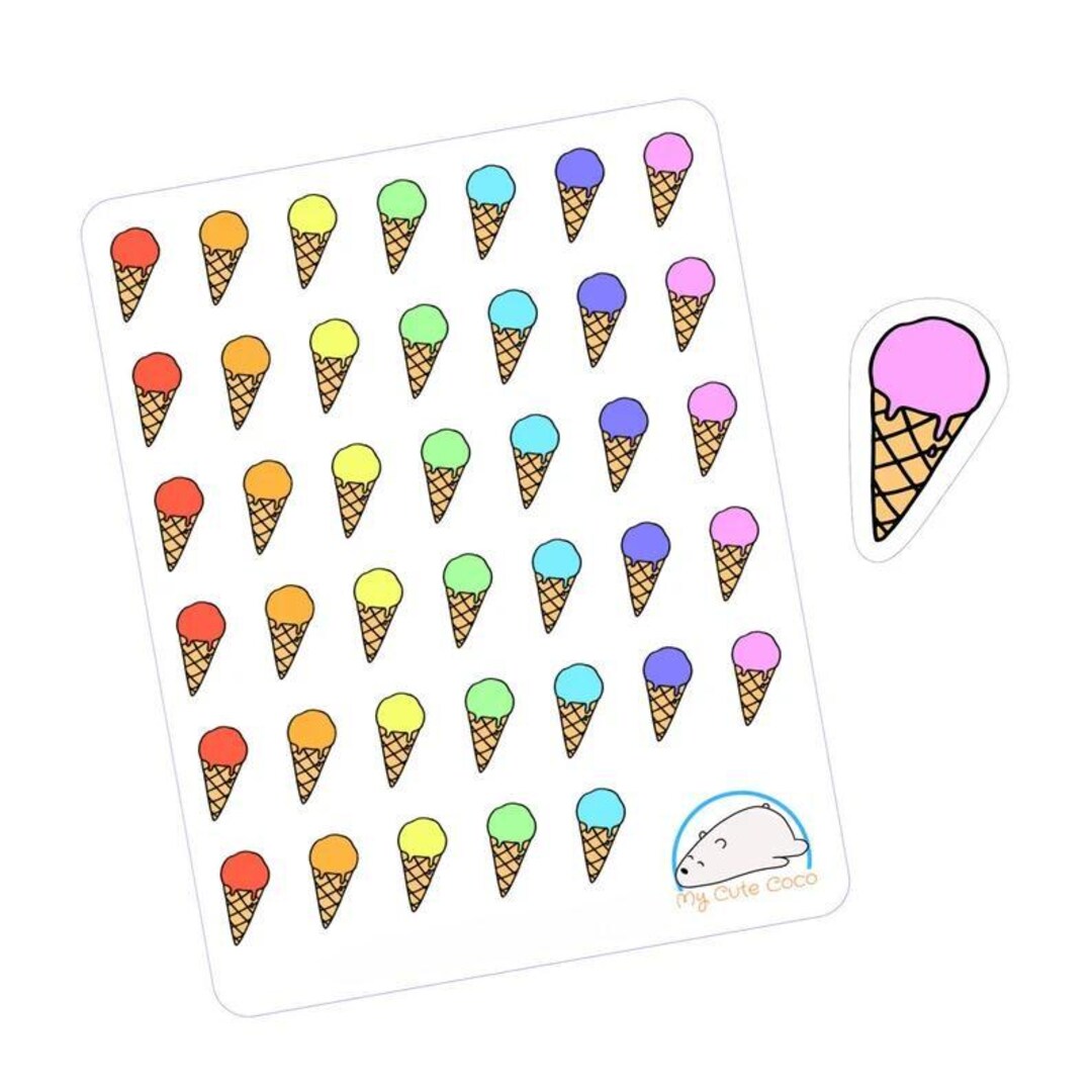 Colorful Ice Cream Cone Stickers: Sweet Treat Icons for Planners ...