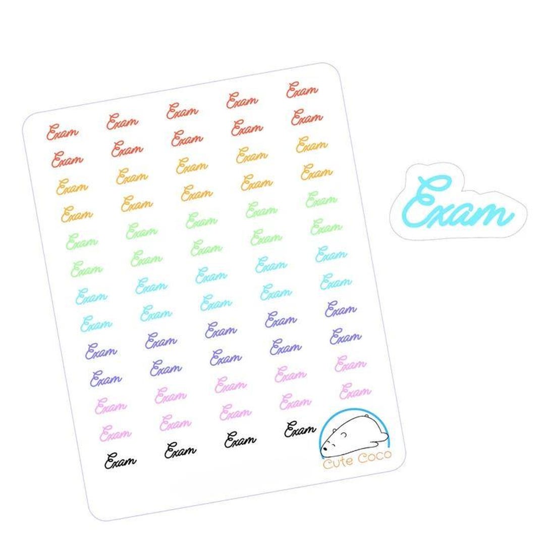 Elegant Script Font EXAM Stickers: White Paper or Clear Vinyl for ...