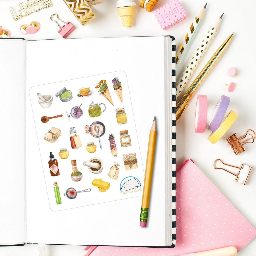 Watercolor Apothecary Stickers for Planners, Journals & Scrapbooking ...