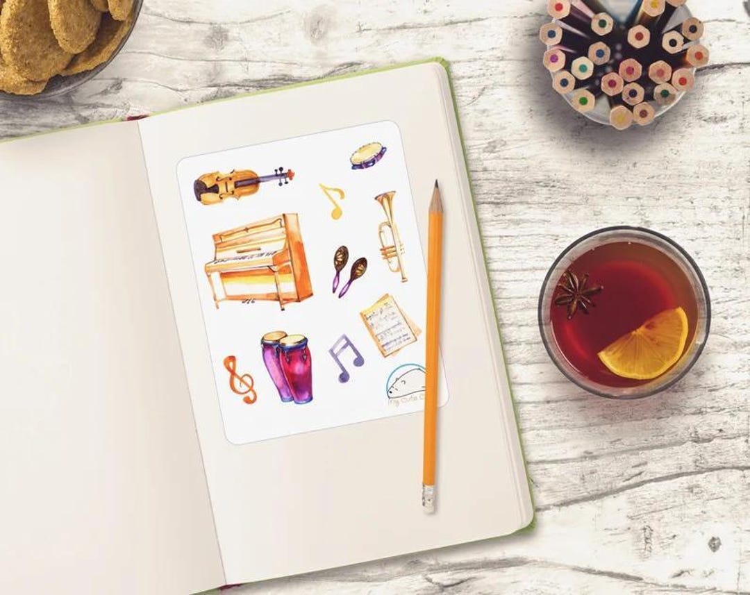 Watercolor Music Stickers Musical Notes and Instruments Icons for ...
