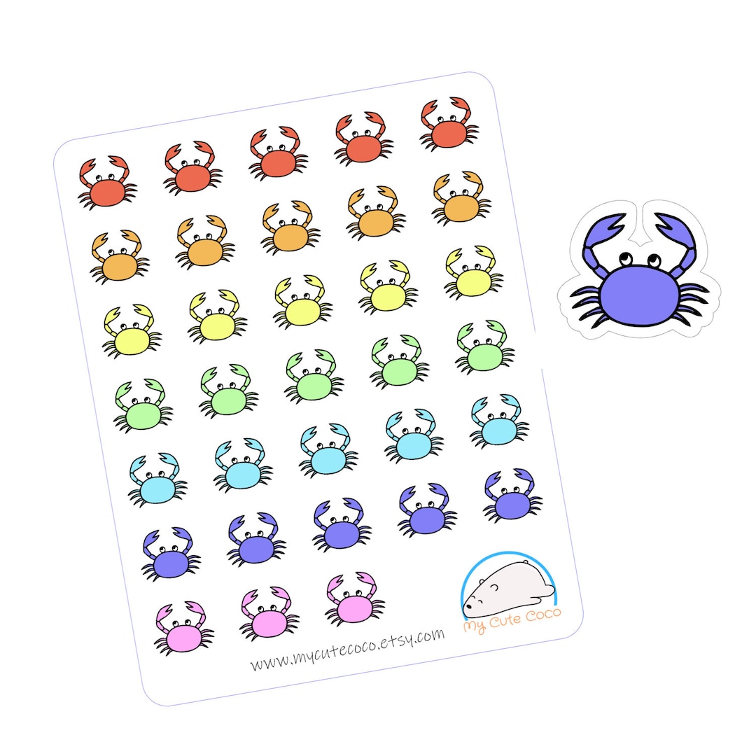 Adorable Crab Stickers Kawaii Sea Creature Decals for Planners ...
