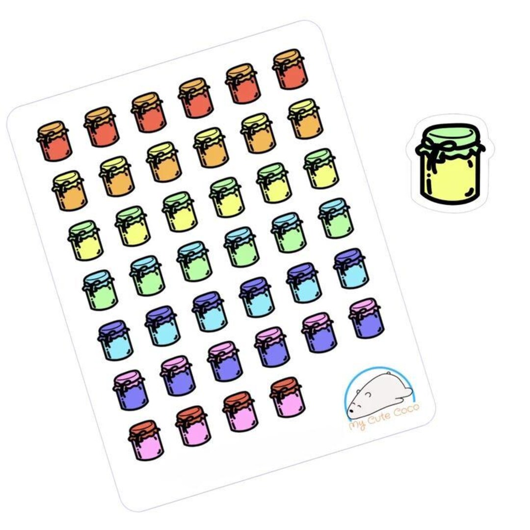 Vibrant Jam Jar Planner Stickers: Colorful Food Decals for Journals ...