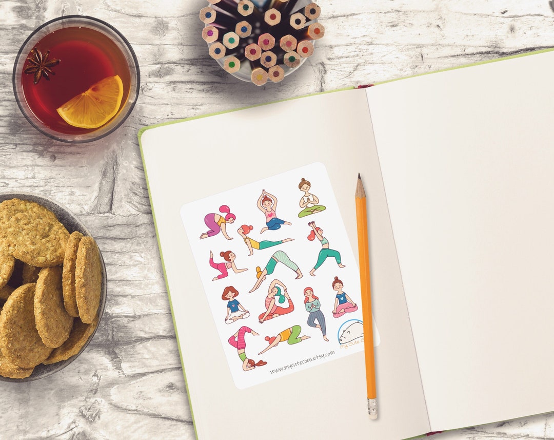 Yoga Pose Stickers Planner and Journal Decor Cute Girl Practicing Yoga ...