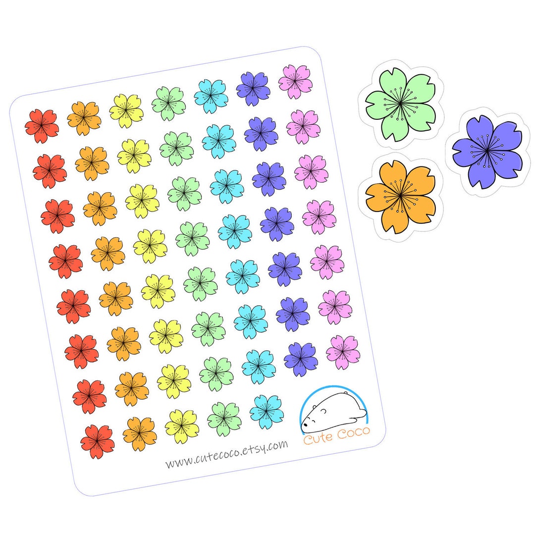 Cute Sakura Flowers Stickers Hand Drawn Small Icons Cherry - Etsy