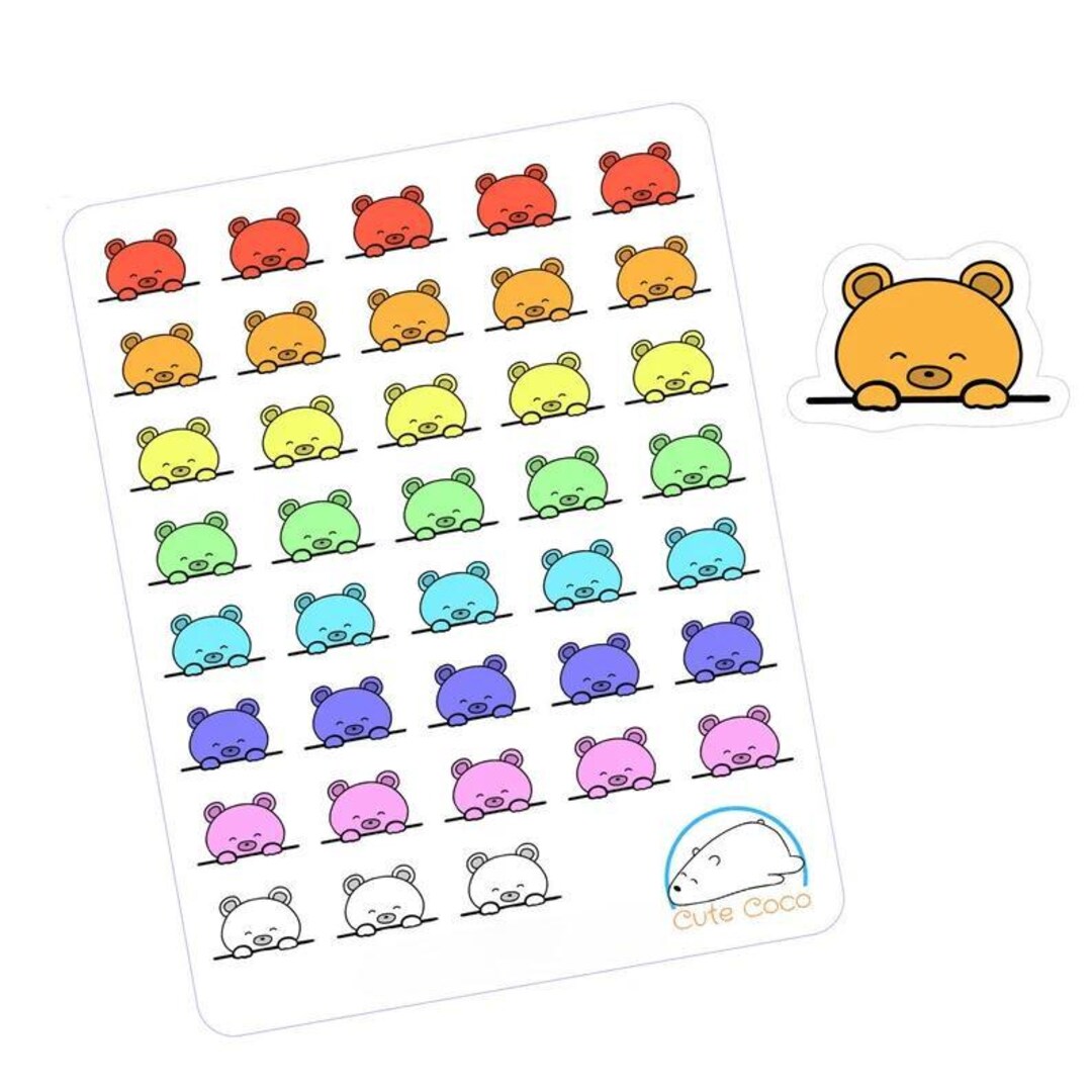 Adorable Peek-a-boo Bear Stickers for Planners, Journals & Scrapbooks ...