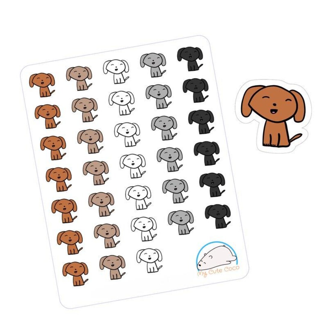 Cute Smiling Dog Stickers - Kawaii Animal Art for Planners, Diaries ...
