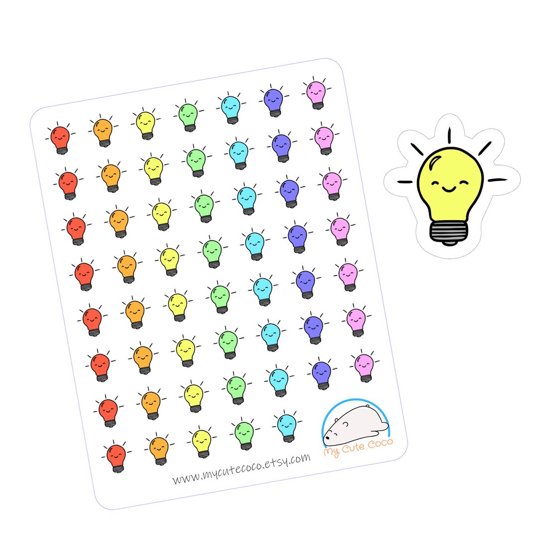 Light Bulb Stickers for Journal and Planner Idea Stickers Rainbow Color ...