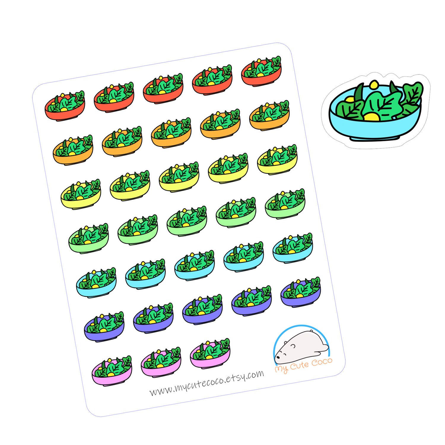 Salad bowl stickers rainbow colors stickers for planner and | Etsy