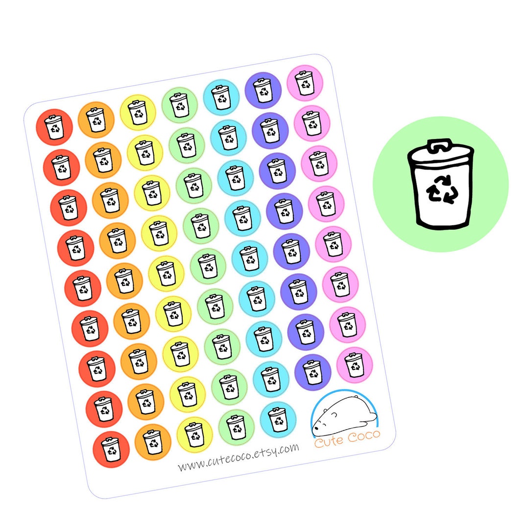 Recycling Bin Planner Stickers Cute Drawings and Icons for Scrapbooking ...