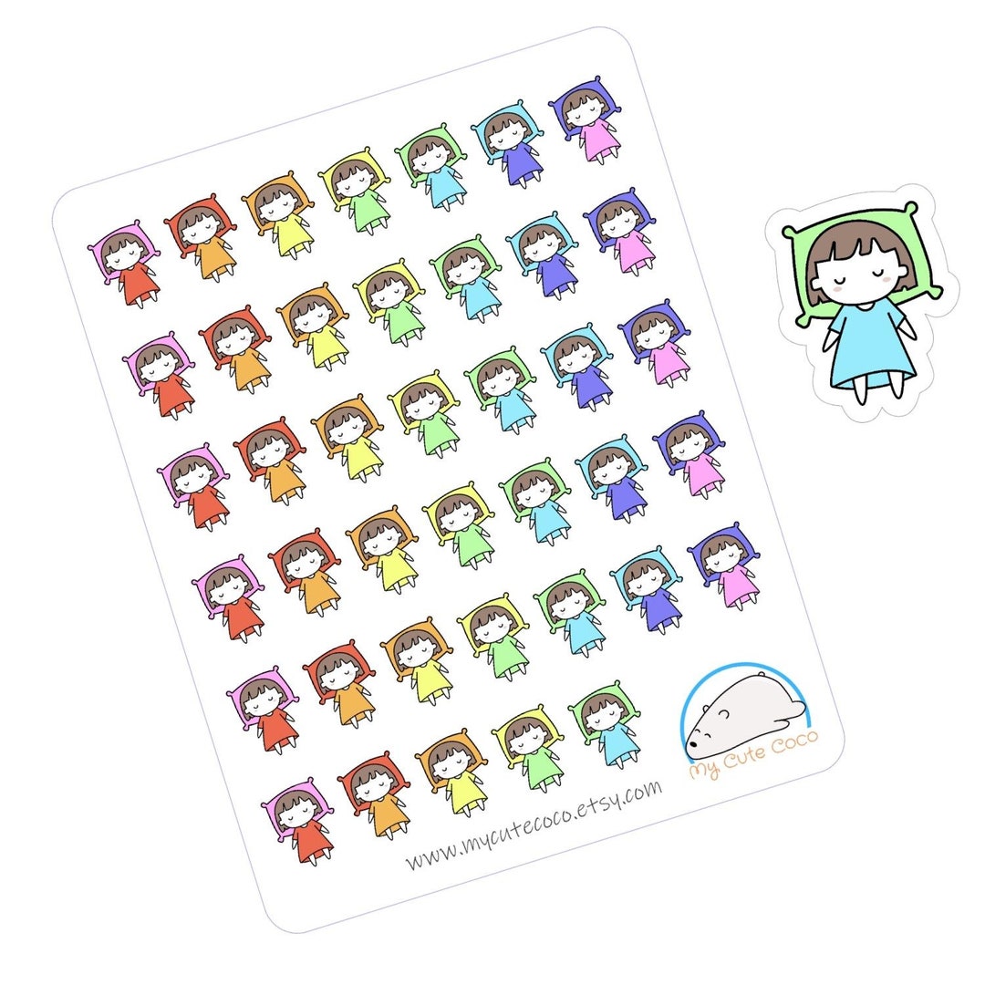 Adorable Little Girl Sleep Stickers Sleeping Icons for Journals ...
