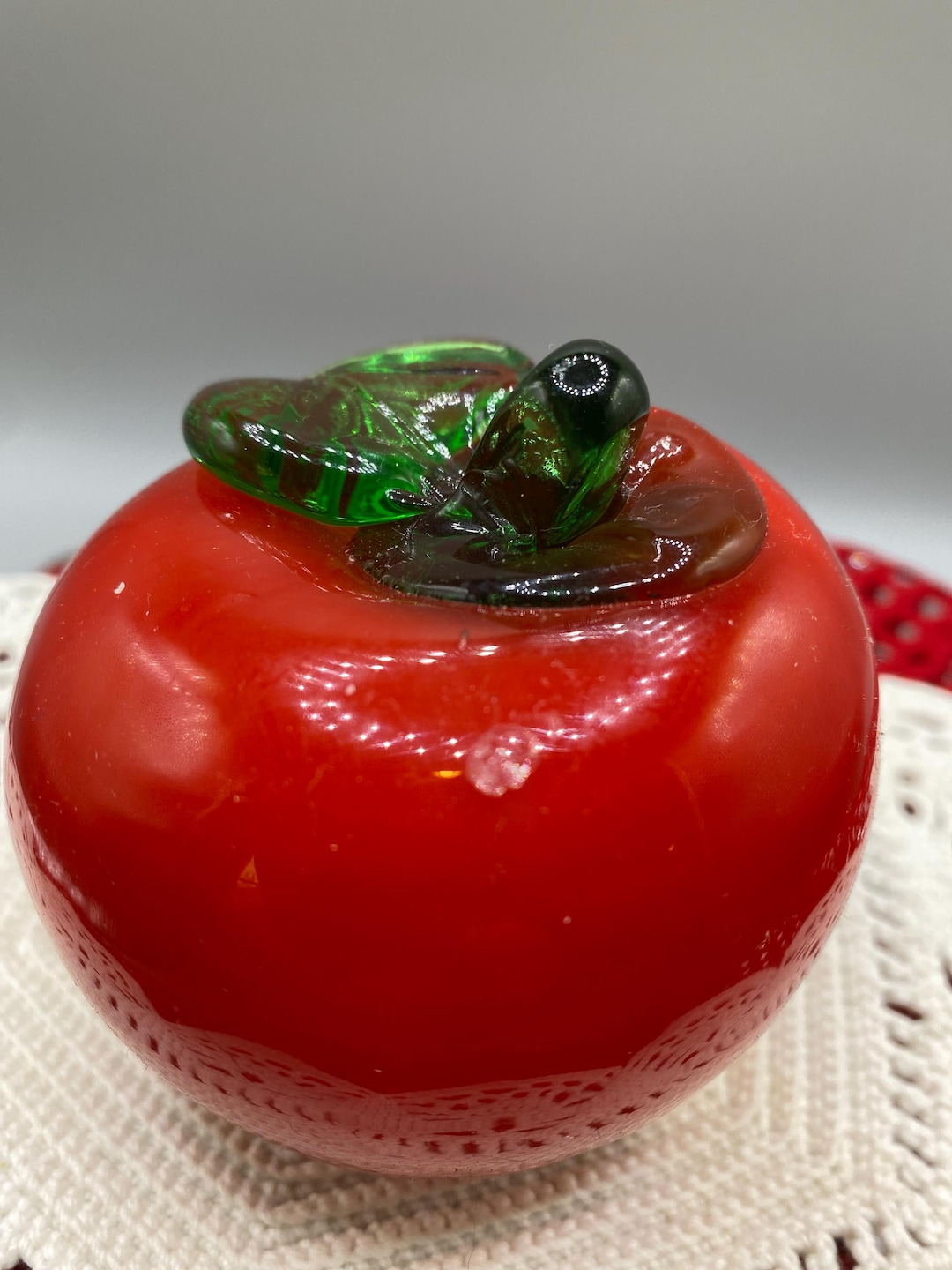 Red Glass Apple Paperweight - Etsy