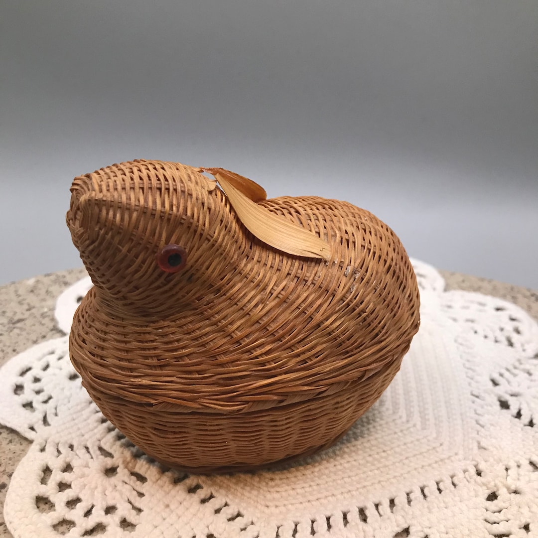 Vintage Wicker Basket-rabbit Shaped With Lid - Etsy