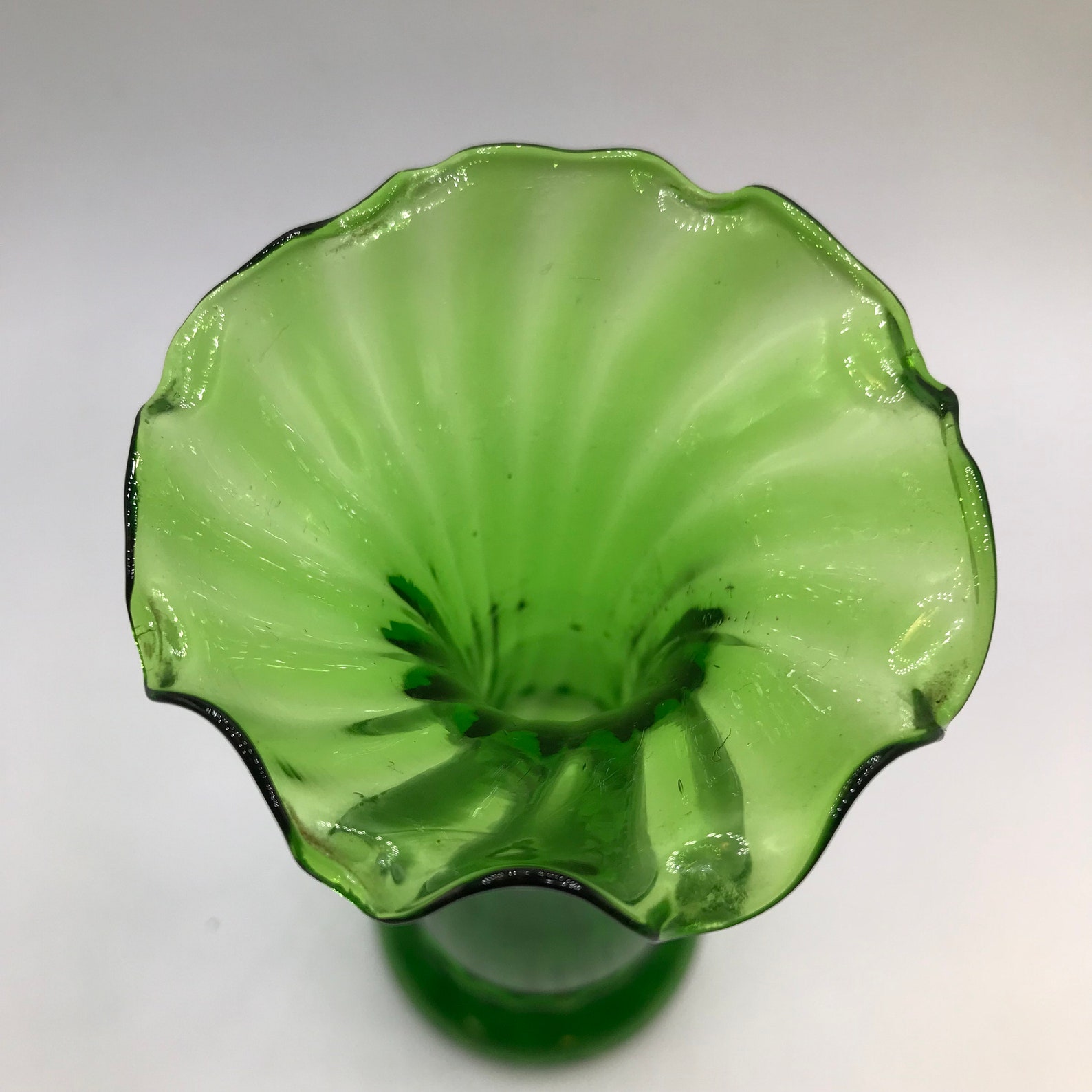 Scalloped Edge Green Glass 8" Bud Vase - Etsy