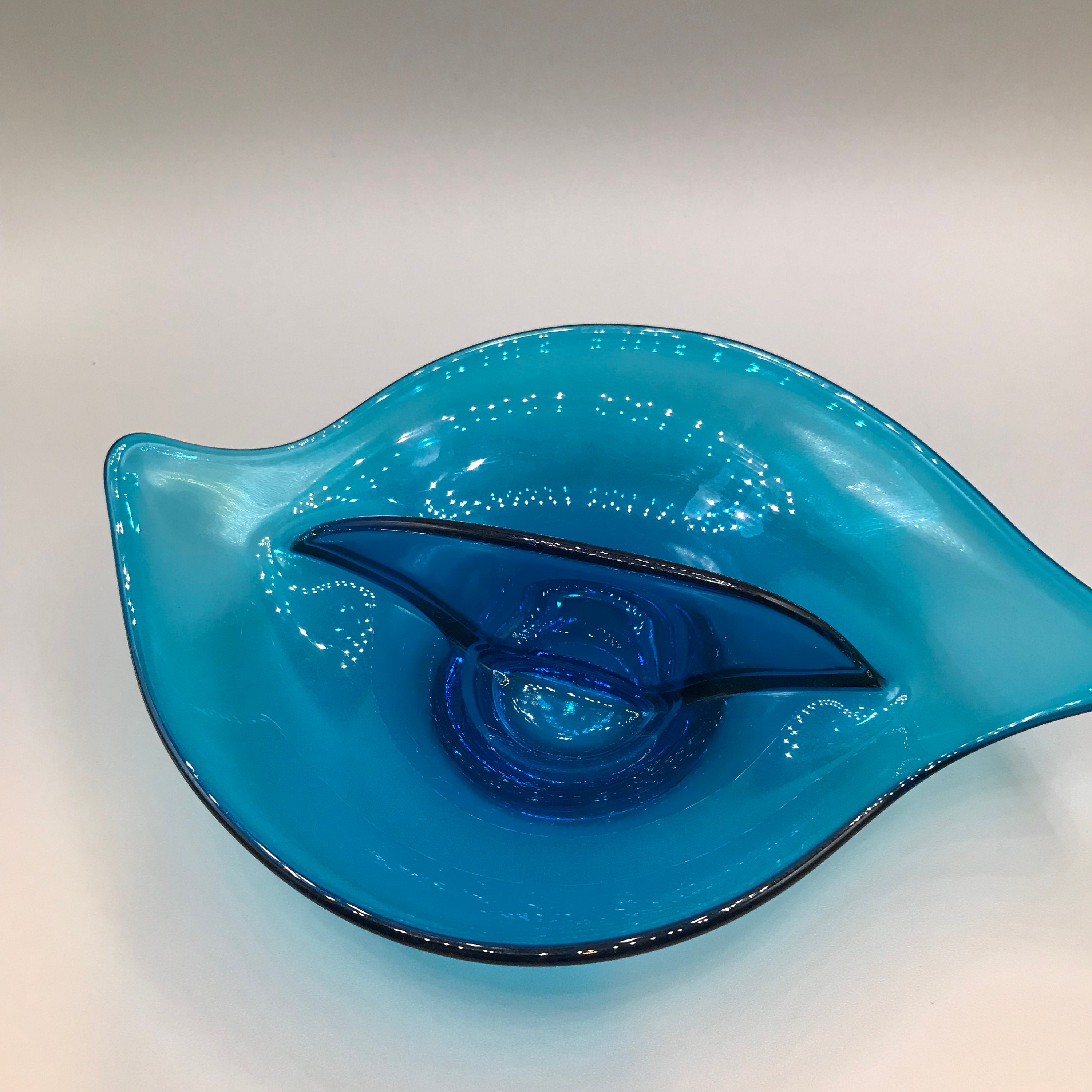 Vintage MCM Viking Blue Glass Divided Dish Relish Tray - Etsy