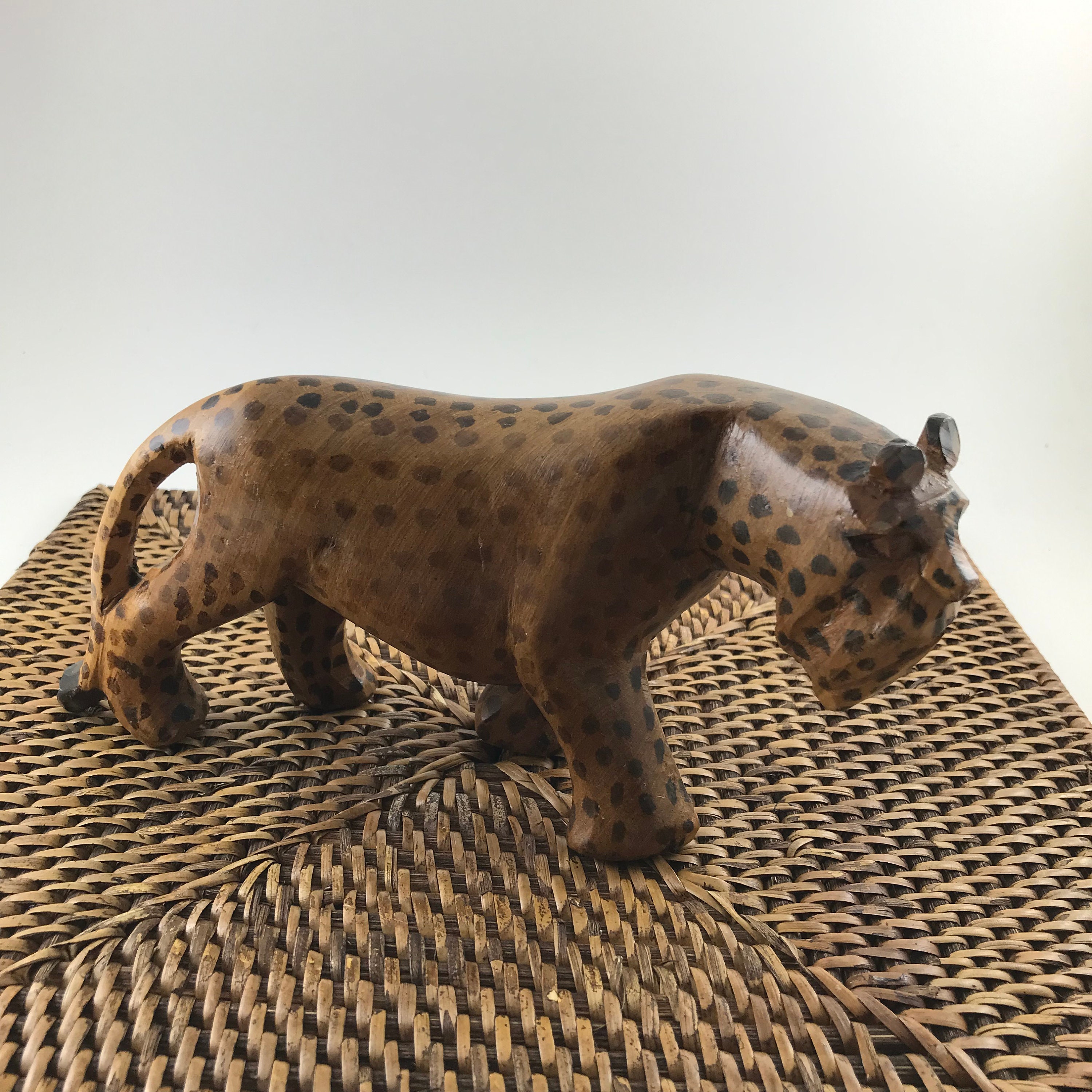 African Hand Carved Wooden Leopard Statue Sculpture - Etsy