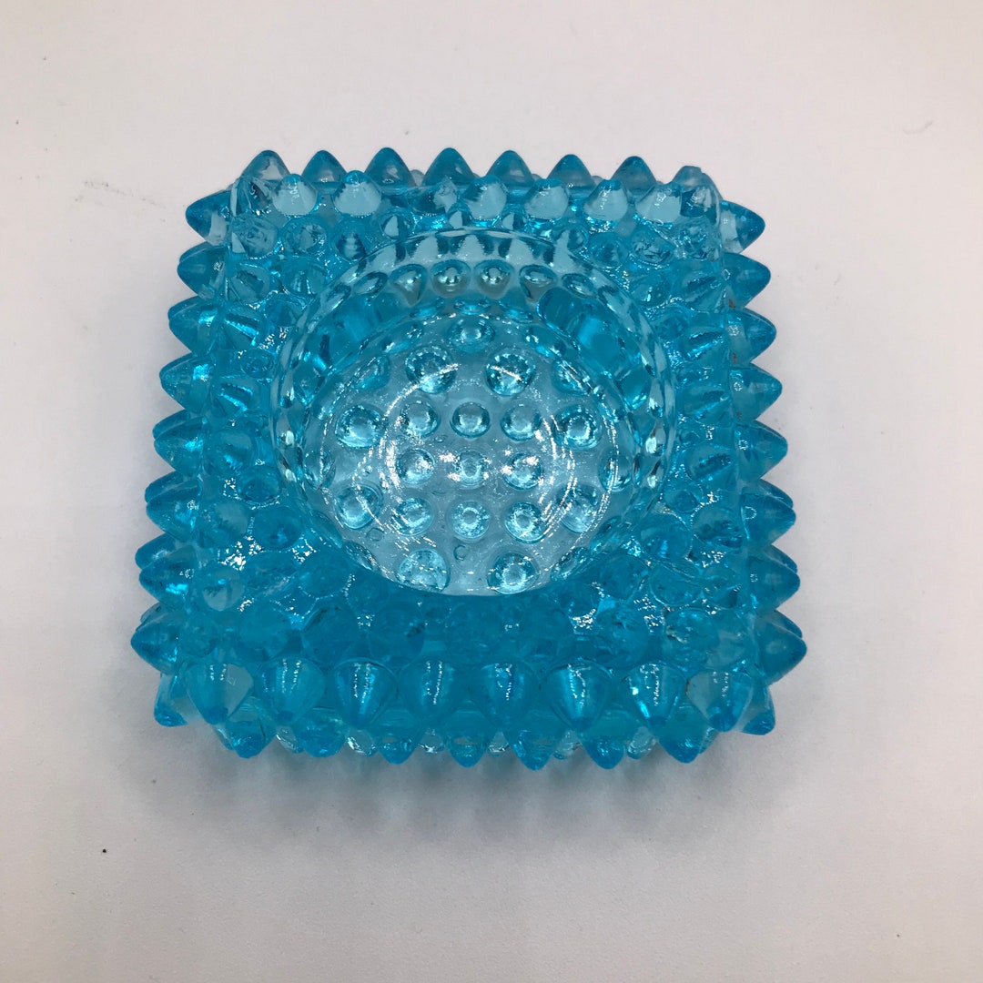 Vintage Fenton Hobnail Square Aqua Blue Glass Salt Cellar, Fenton ...