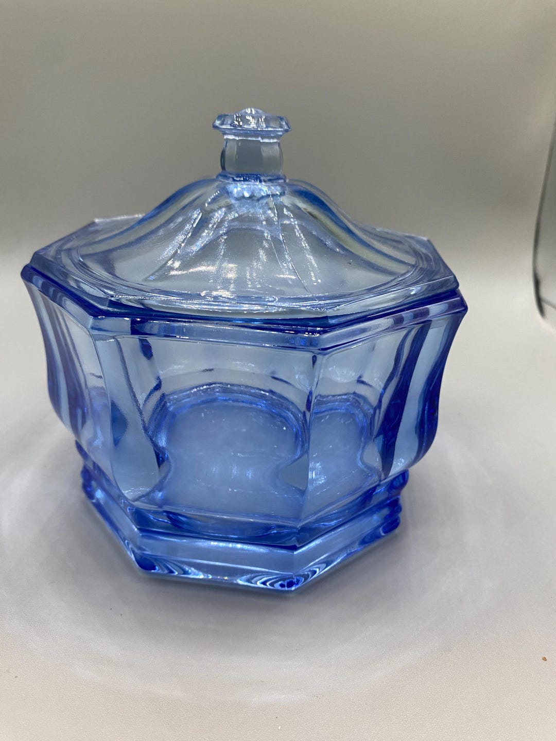 Indiana Glass Octagon Candy Dish With Lid Concord Blue - Etsy