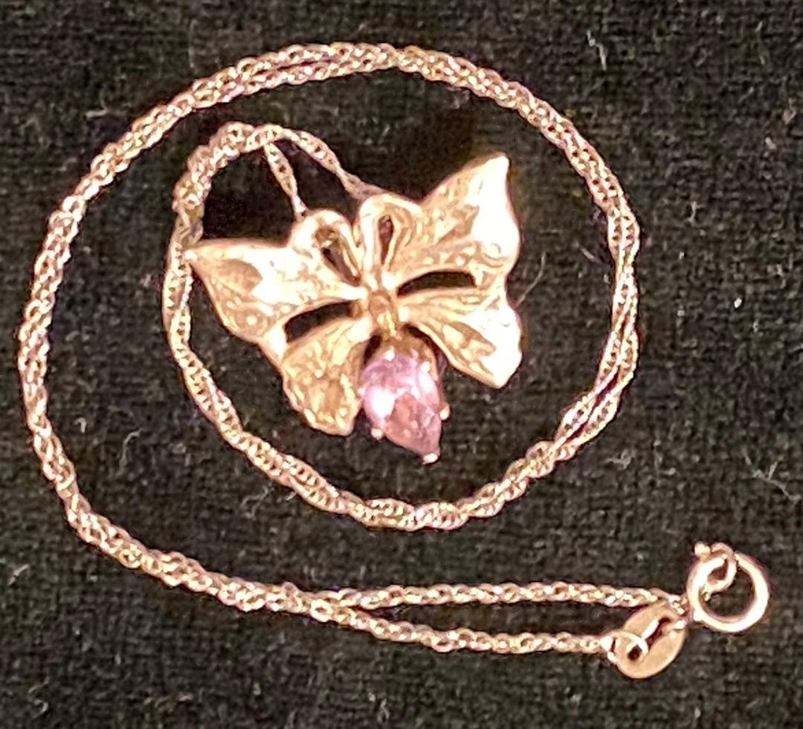 Vtg 9.25 Butterfly Pendant & Chain With Amethyst Purple Stone - Etsy