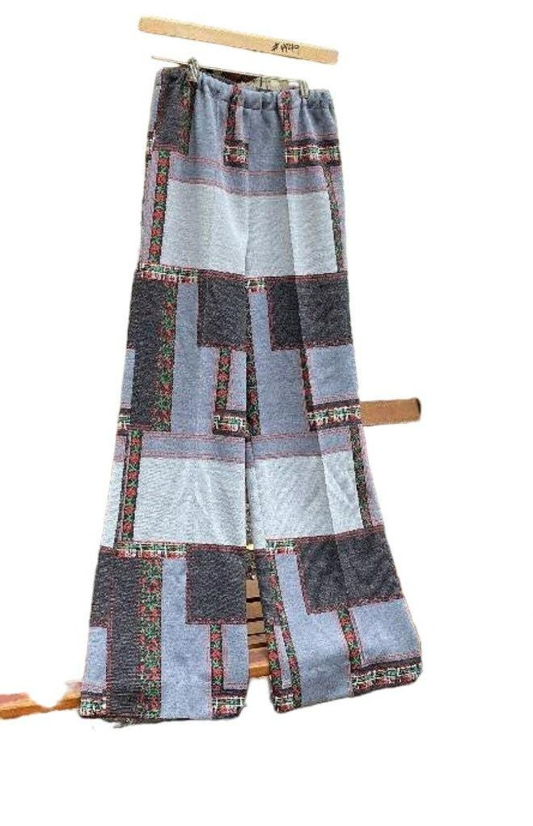 70’s Hippie, Disco, Boho Bell Bottom Checker Pants, Women Small 26’ to ...