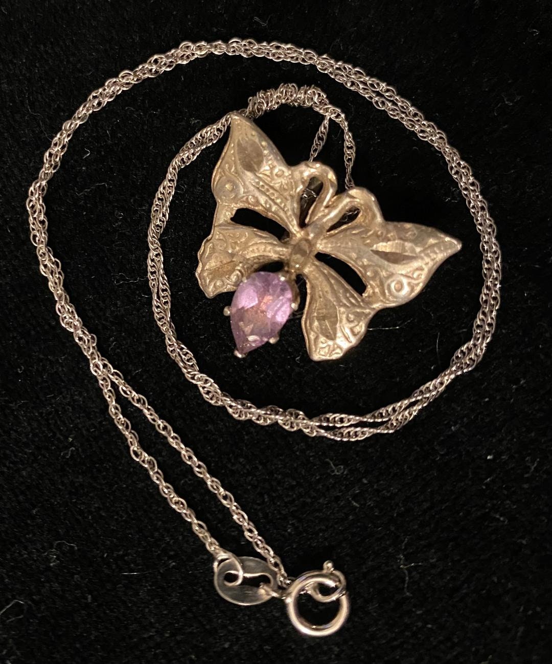 Vtg 9.25 Butterfly Pendant & Chain With Amethyst Purple Stone - Etsy
