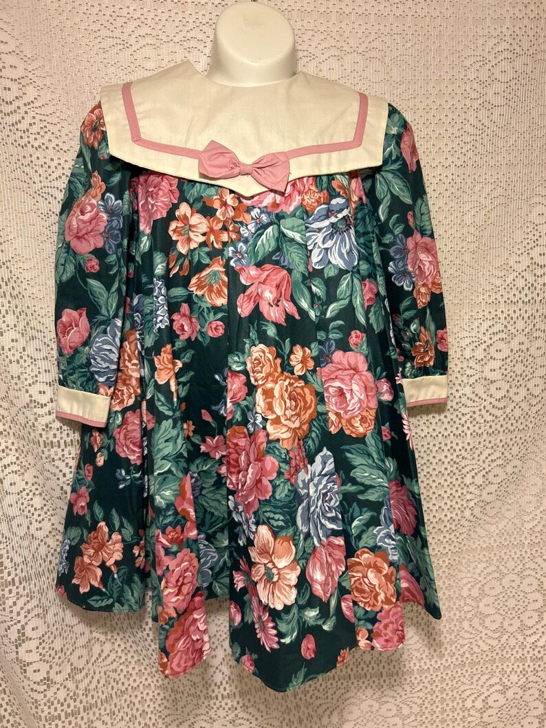Vintage 80s Jo Lene Floral Tea Party Dress, Sailor Style, Girls 5, USA - Etsy