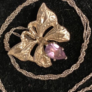 Vtg 9.25 Butterfly Pendant & Chain With Amethyst Purple Stone - Etsy
