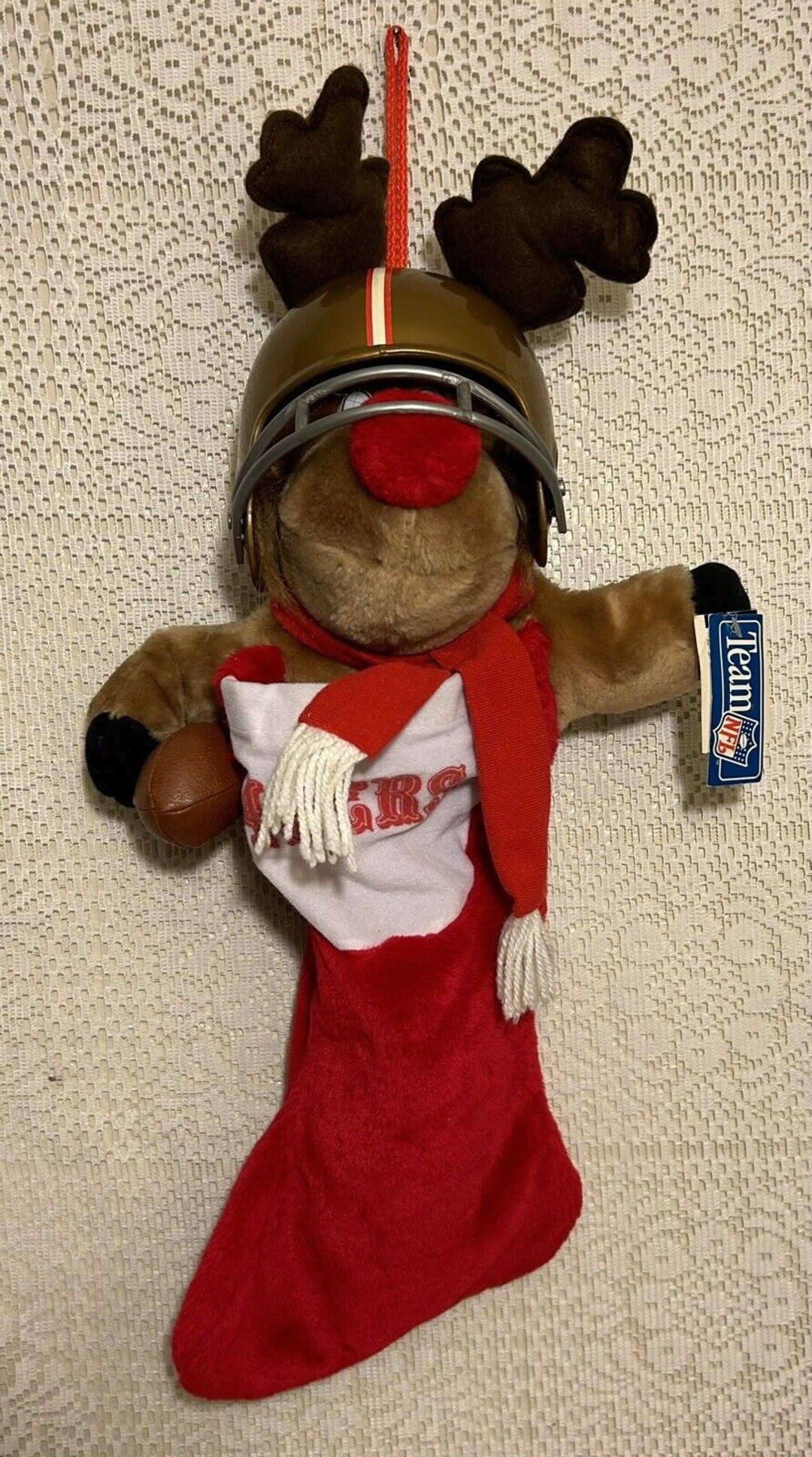 Vintage SF 49ers NFL Holiday Reindeer Stocking W/helmet W/NFL Tag, 1994 ...