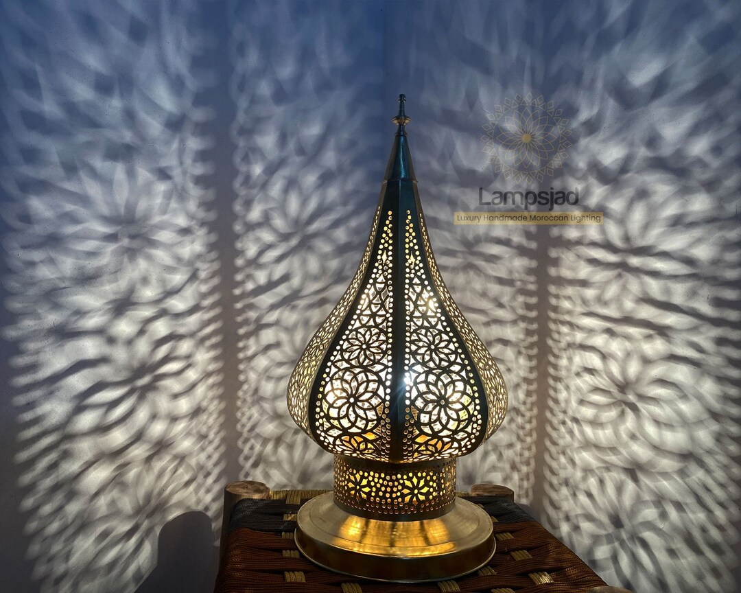 Small Bedside Moroccan Table Lampshade, Brass Table Lamp, Arabic ...